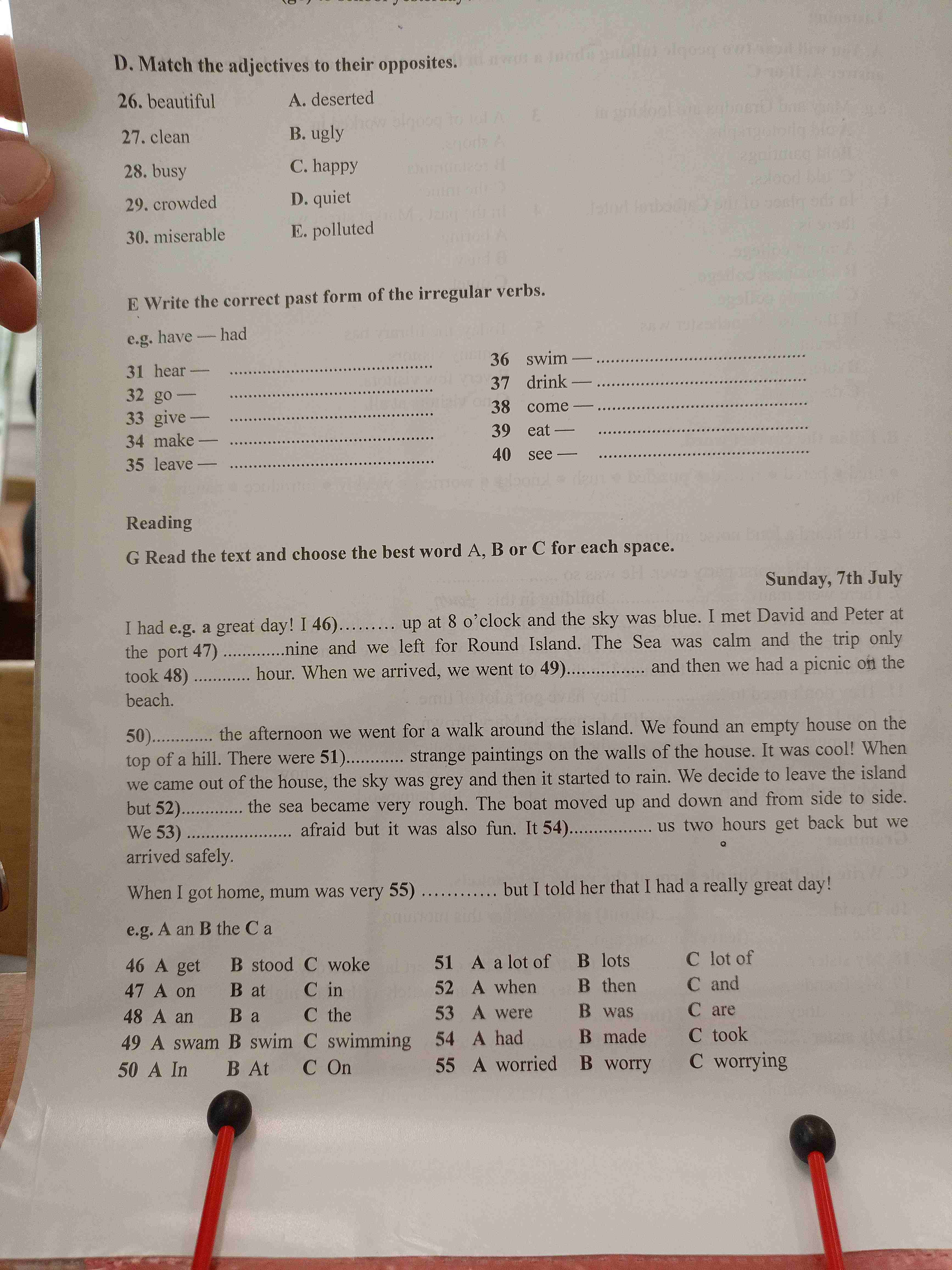 G Read the text and choose the best word A, B or C for each space.