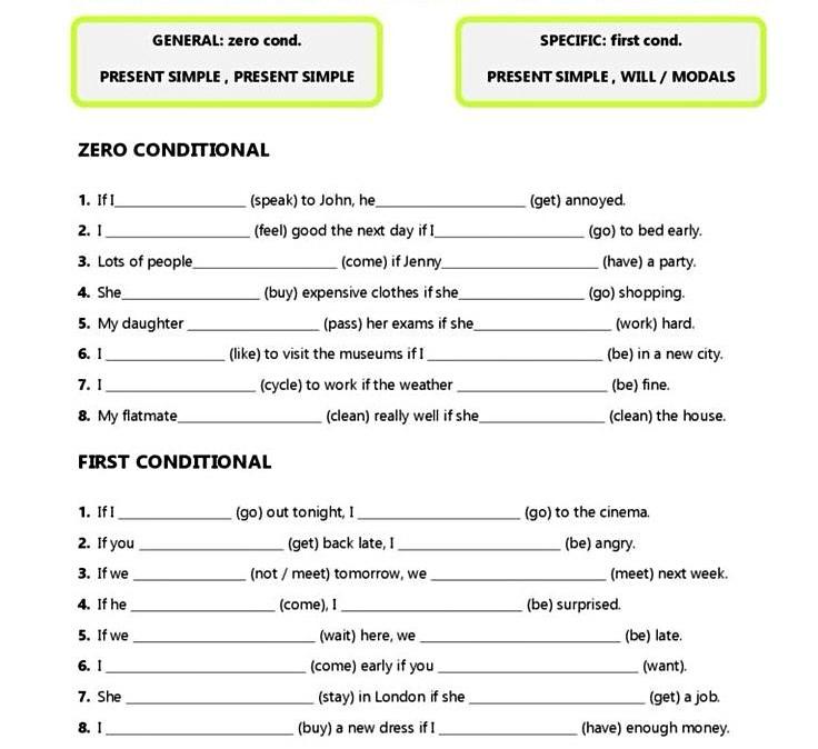 Zero Conditional and First Conditional exercises.